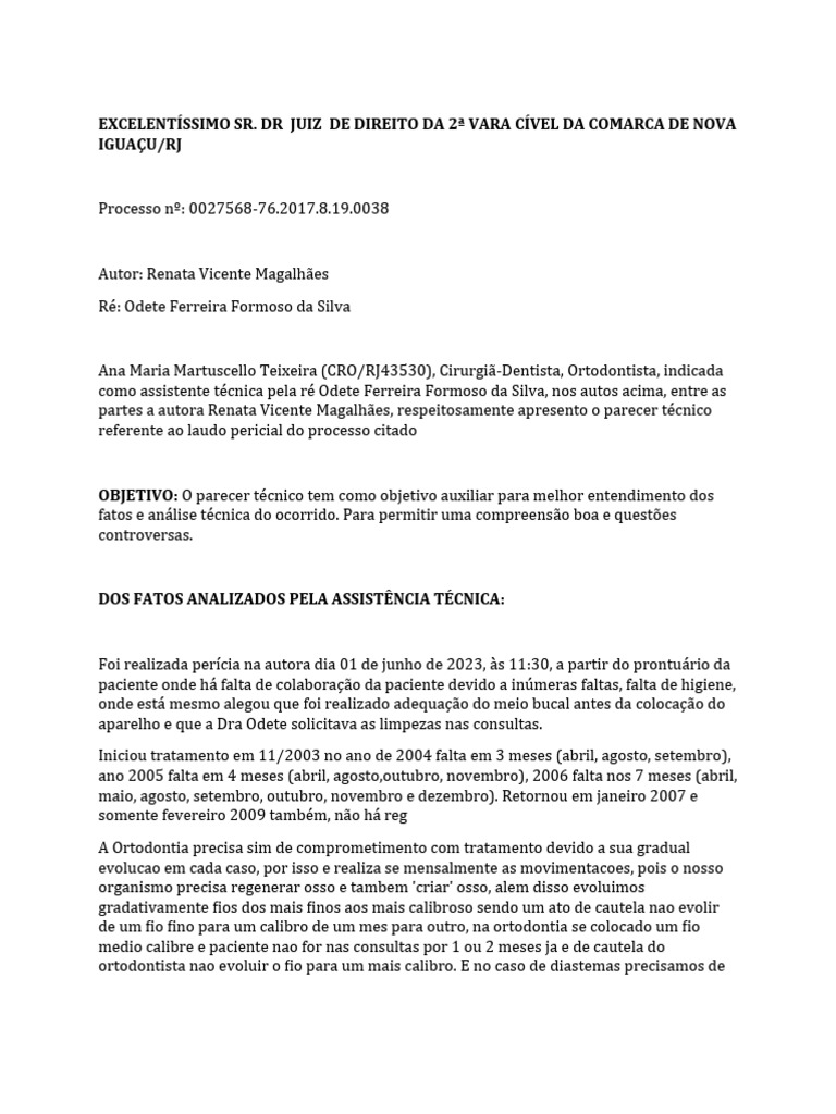 Modelo Estrutural de Parecer Tecnico Judicial | PDF | Odontologia