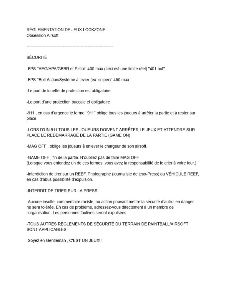 Règles Airsoft Lockzone | PDF | Chargeur (Armes à feu) | Loisirs
