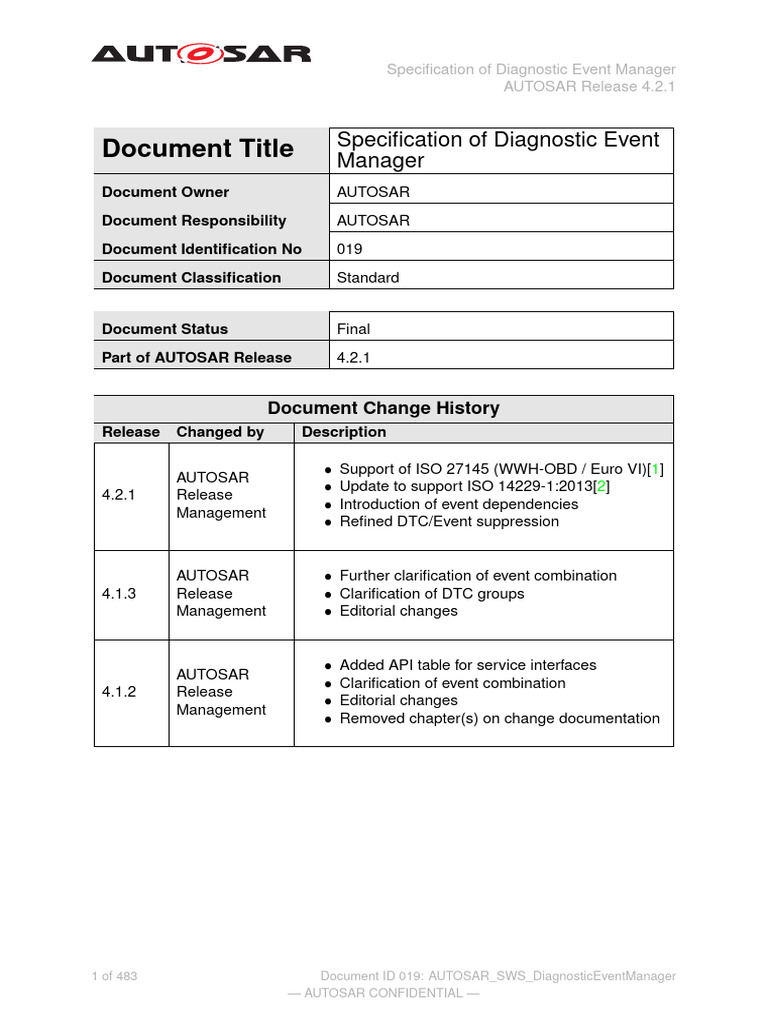 AUTOSAR SWS DiagnosticEventManager | PDF | Specification (Technical ...