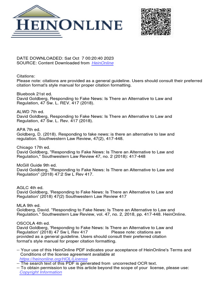 47 SW LRev 417 | PDF | News | Social Media