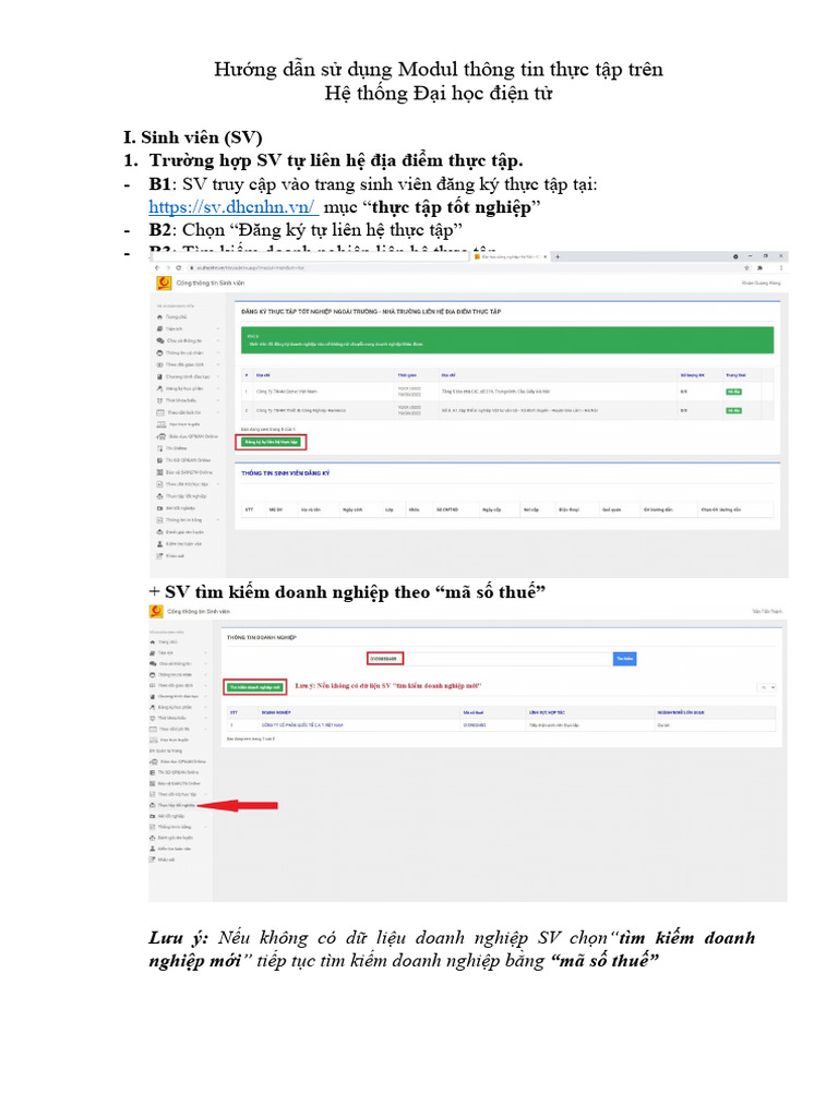 Huong Dan Modul Thong Tin Thuc Tap | PDF