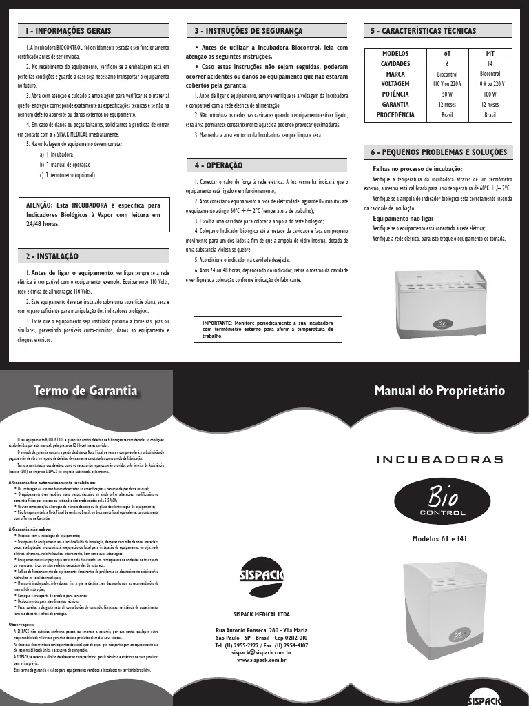 Manual da Incubadora Biocontrol 6T e 14T | PDF | Eletricidade | Temperatura