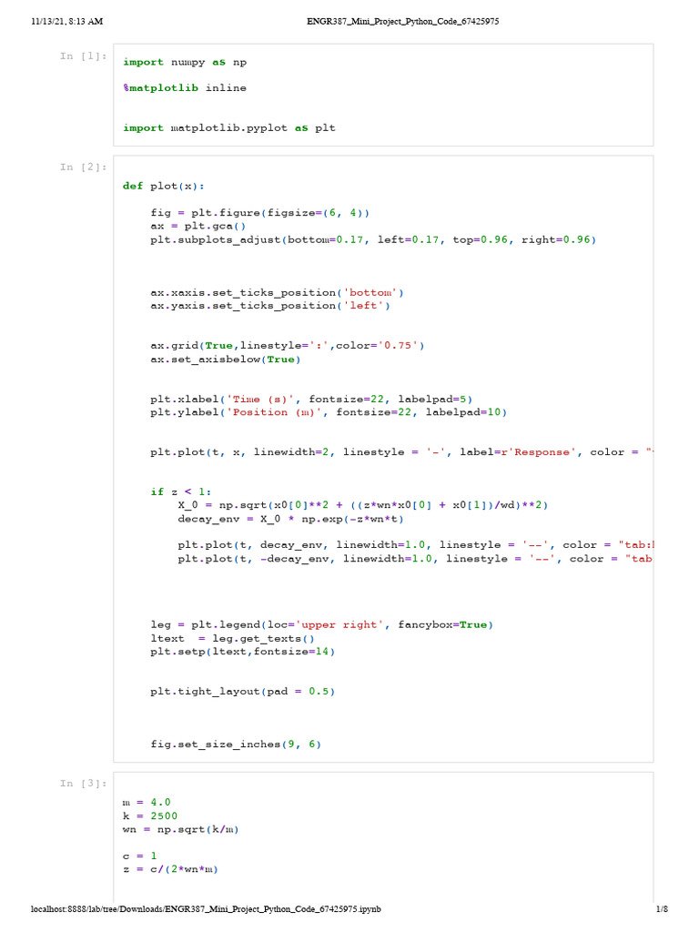 ENGR387 Mini Project Code Kayra 67425975 | PDF | Damping | Classical ...