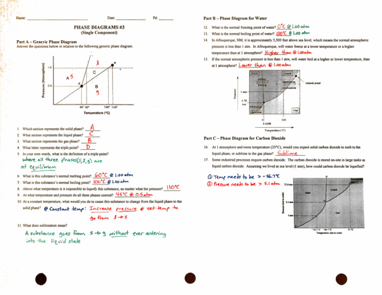 Extra Practice - Phase Diagrams 3 - Answer Key | PDF