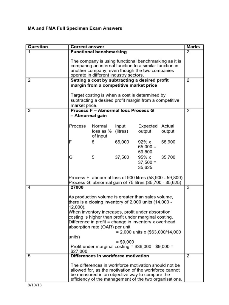 MA and FMA Full Specimen Exam Answers - 2 | PDF | Internal Rate Of ...
