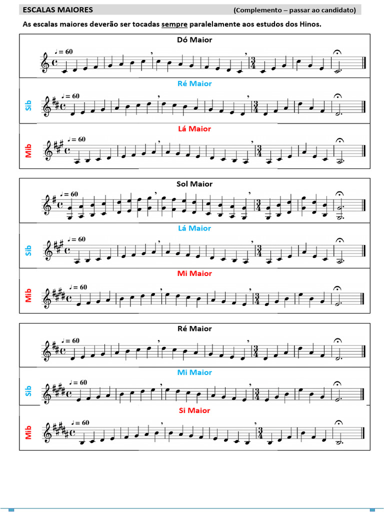 Escalas Maiores - Transpostas Sib-Mib | PDF | Pitch (música) | Composições