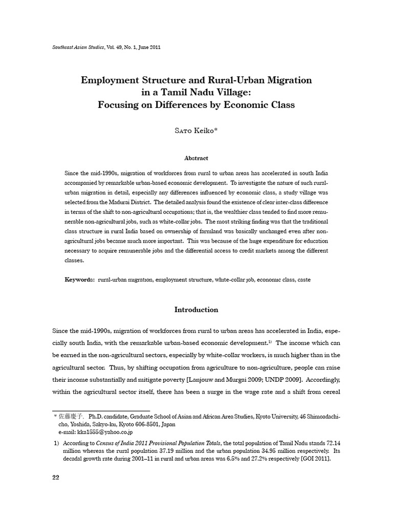 Rural Urban Migration | PDF | Migrant Worker | Blue Collar Worker