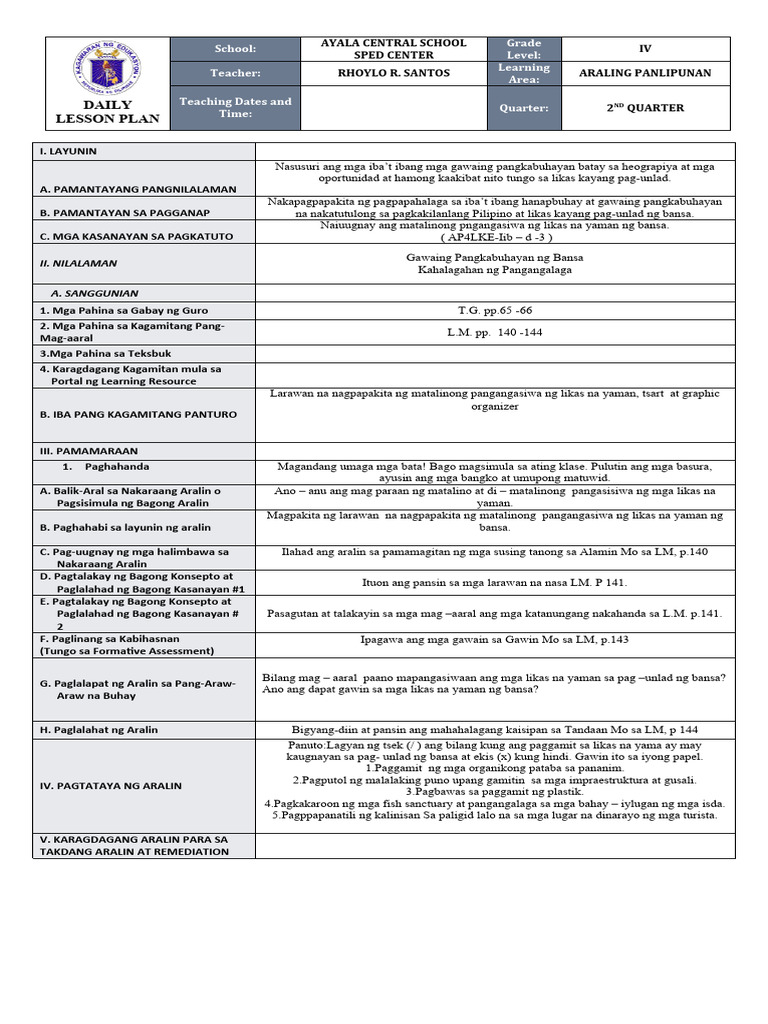 Daily Lesson Plan - Arpan Iv - Q2-W3 | PDF