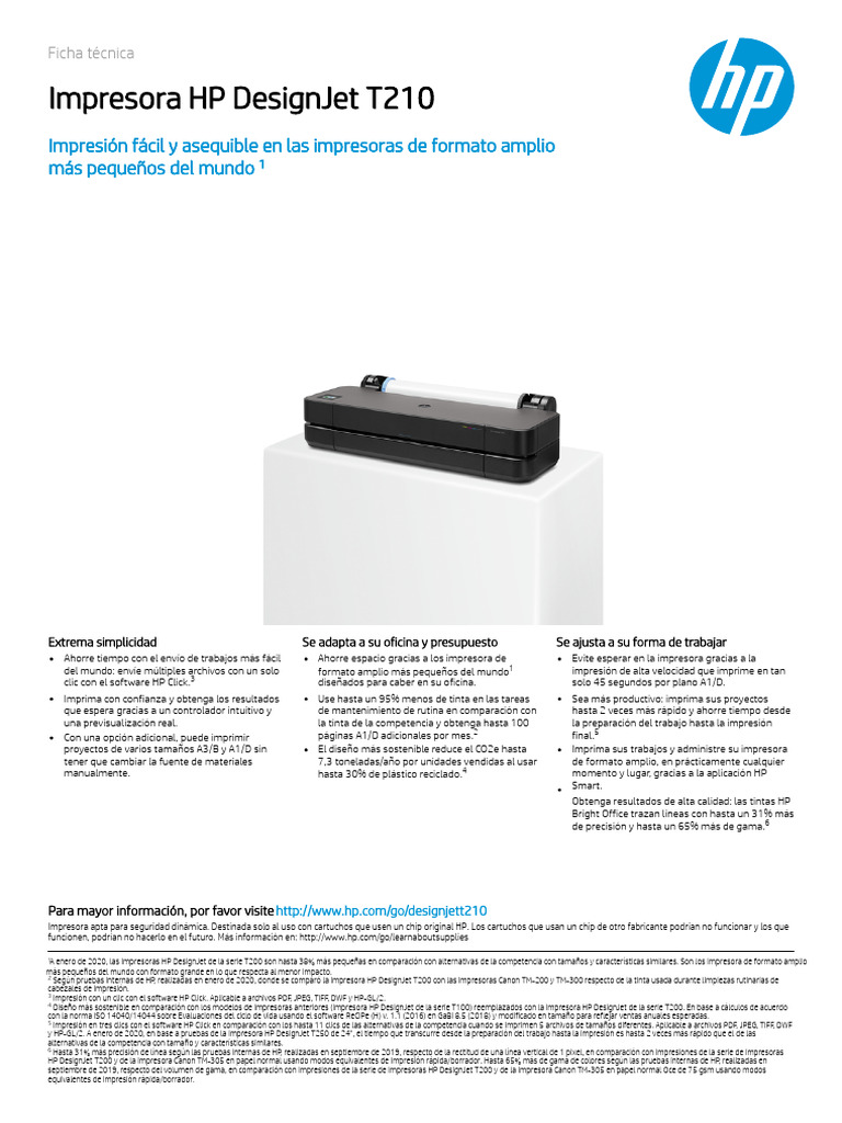 Impresora HP DesignJet T210: Compacta y Eficiente | PDF | Impresora ...