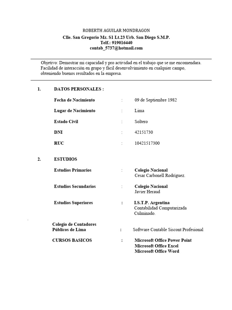 Currículum de Roberth Aguilar Mondragón | PDF | Business | Economias