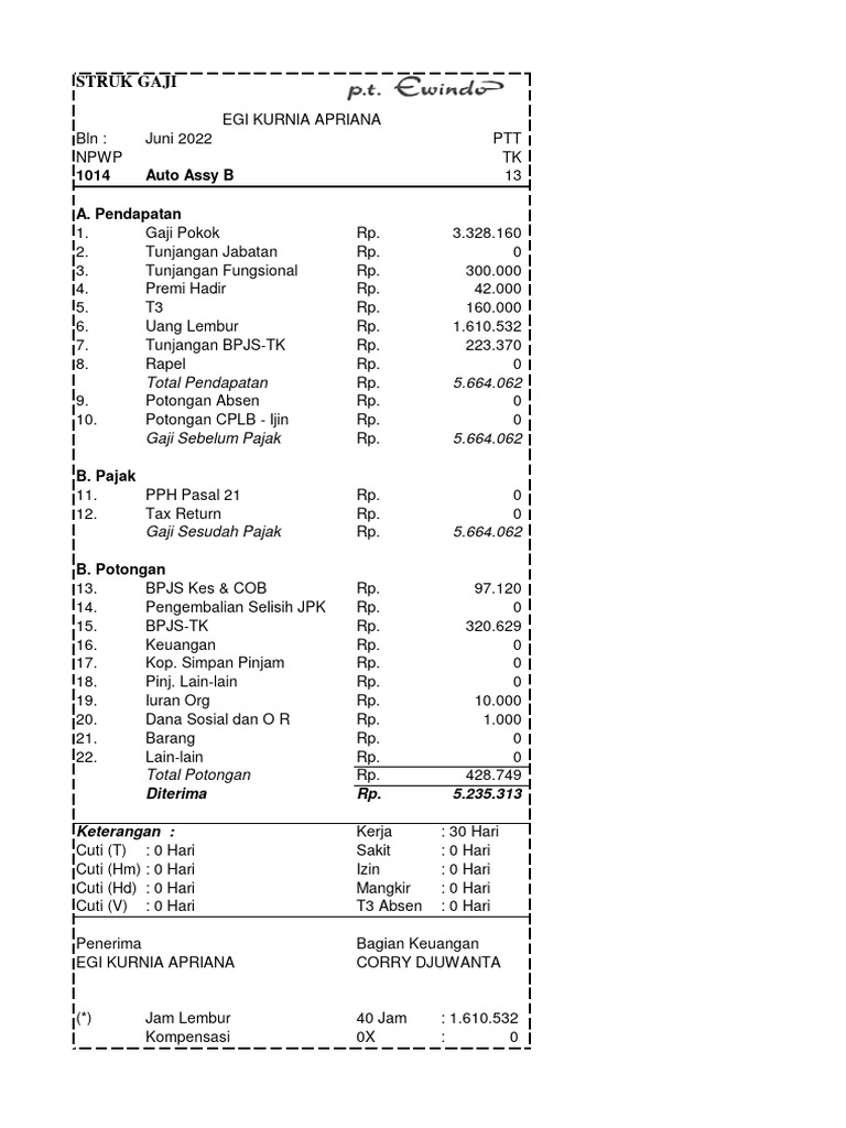 Slip Gaji Juni 2022 | PDF