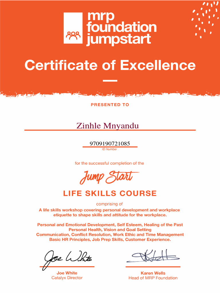 Life Skills Completion Certificate | PDF