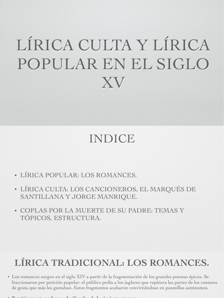 Lírica Popular y Culta Siglo Xv. | PDF