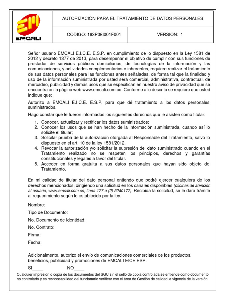 Habeas Data Emcali | PDF