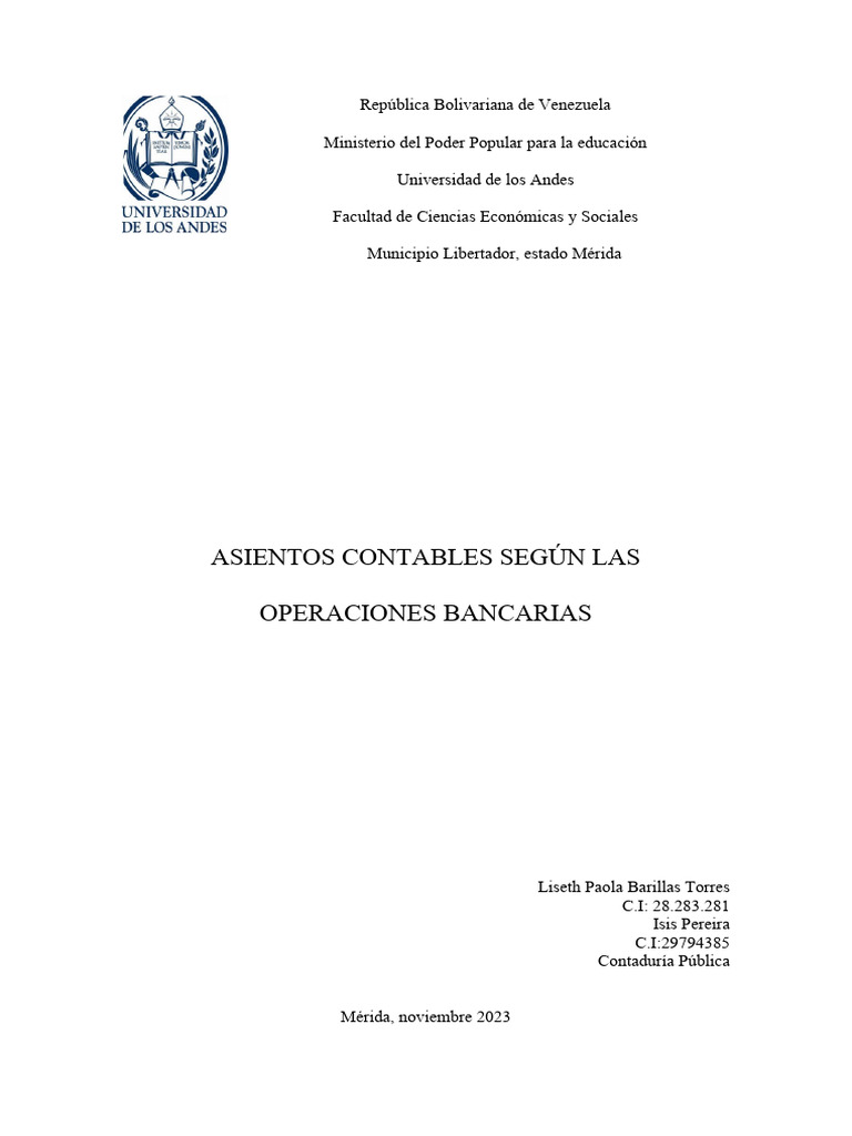 Operaciones Bancarias | PDF | Contabilidad | Bancos