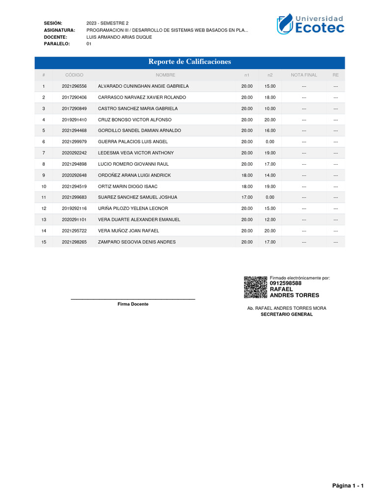 Reporte de Calificaciones 2023-2 | PDF