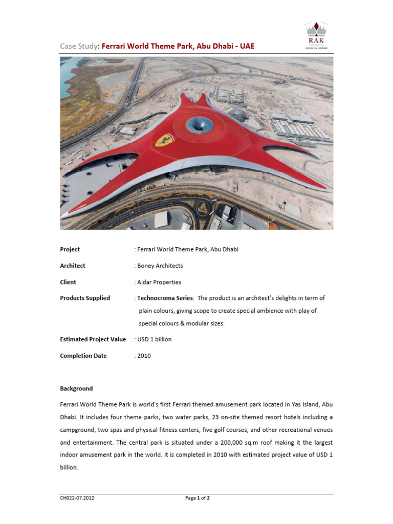 Case Study - Ferrari World Theme Park, Abu Dhabi ... - RAK Ceramics | PDF