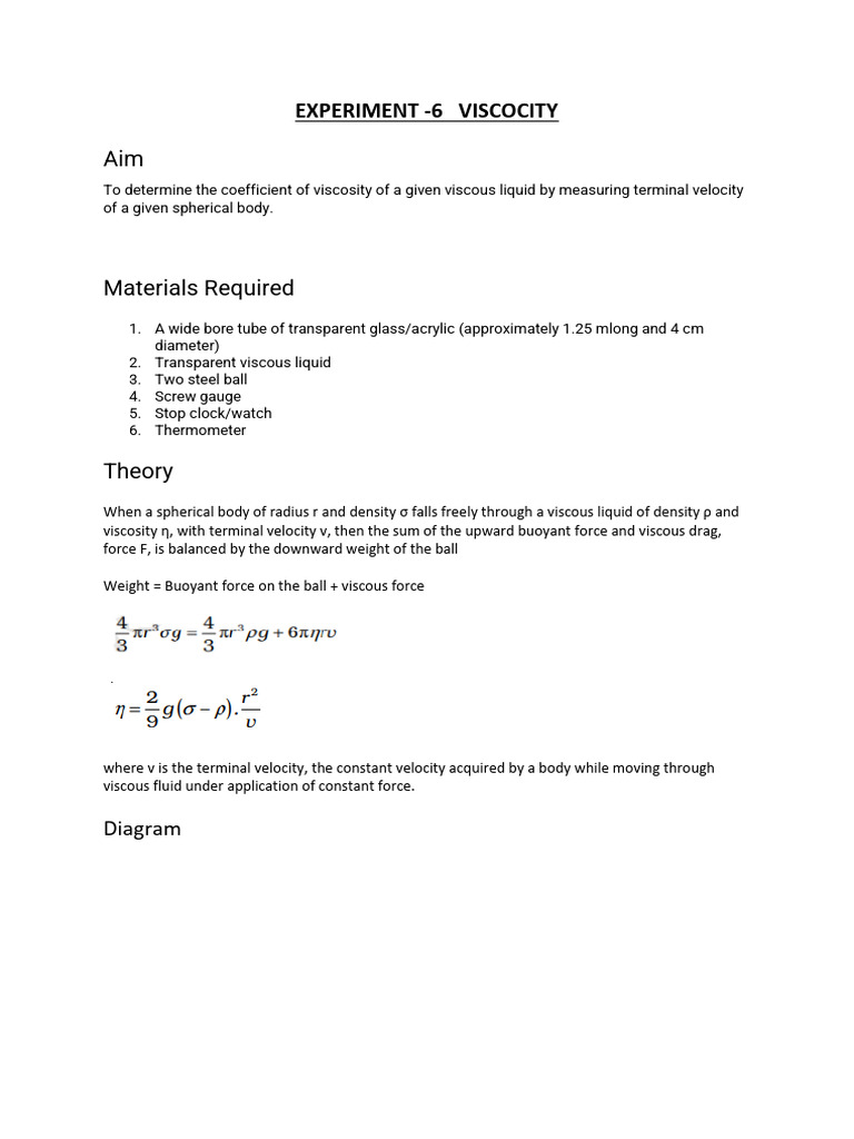 EXPERIMENT 6 Viscosity | PDF | Science & Mathematics