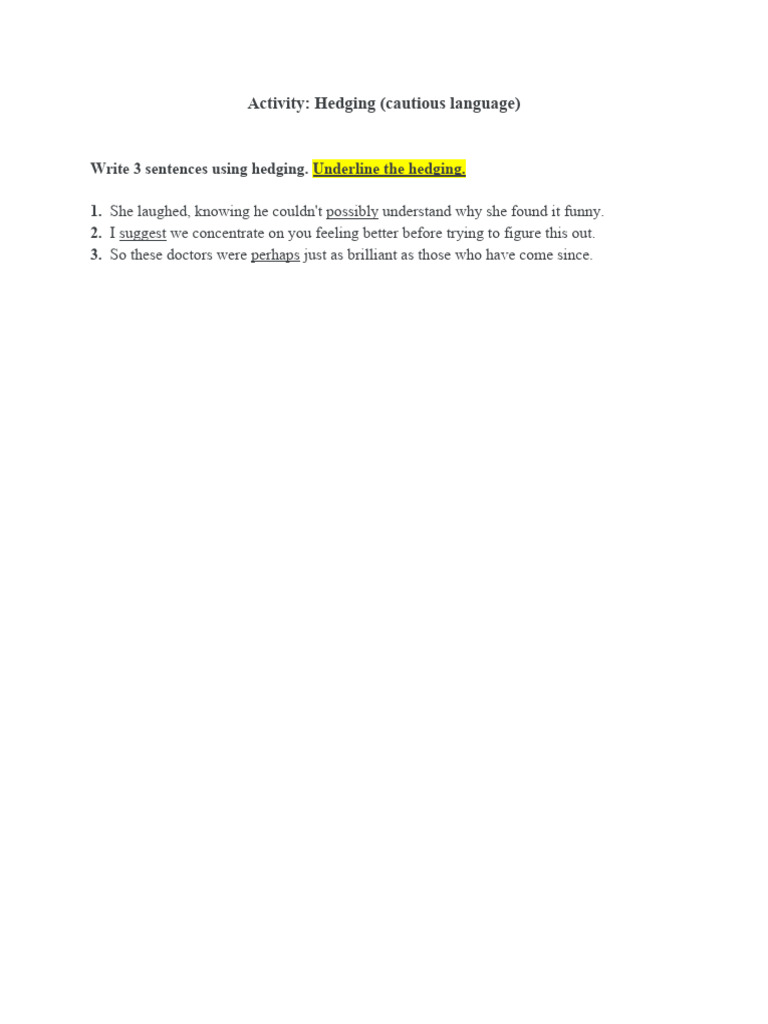 Activity - Hedging (Cautious Language) | PDF Activity - Hedging (Cautious Language) | PDF