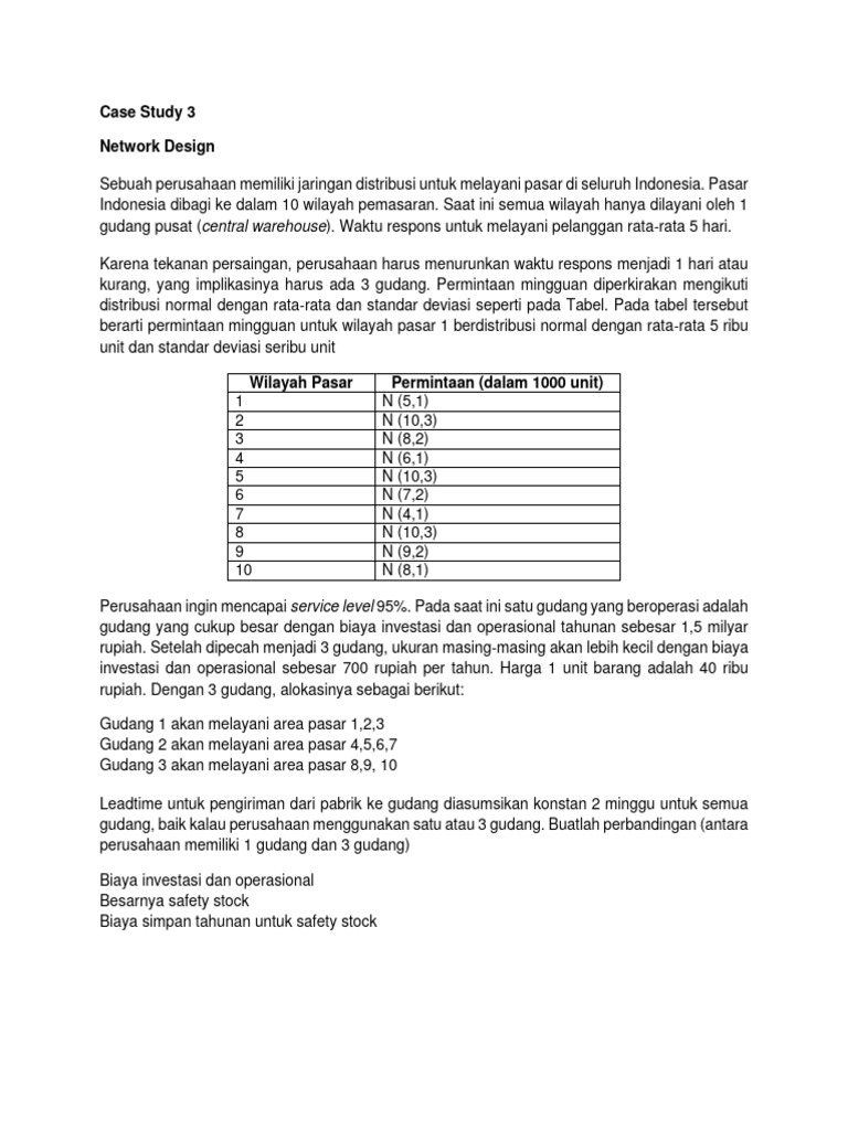 SCM Case Study 3 Network Design | PDF