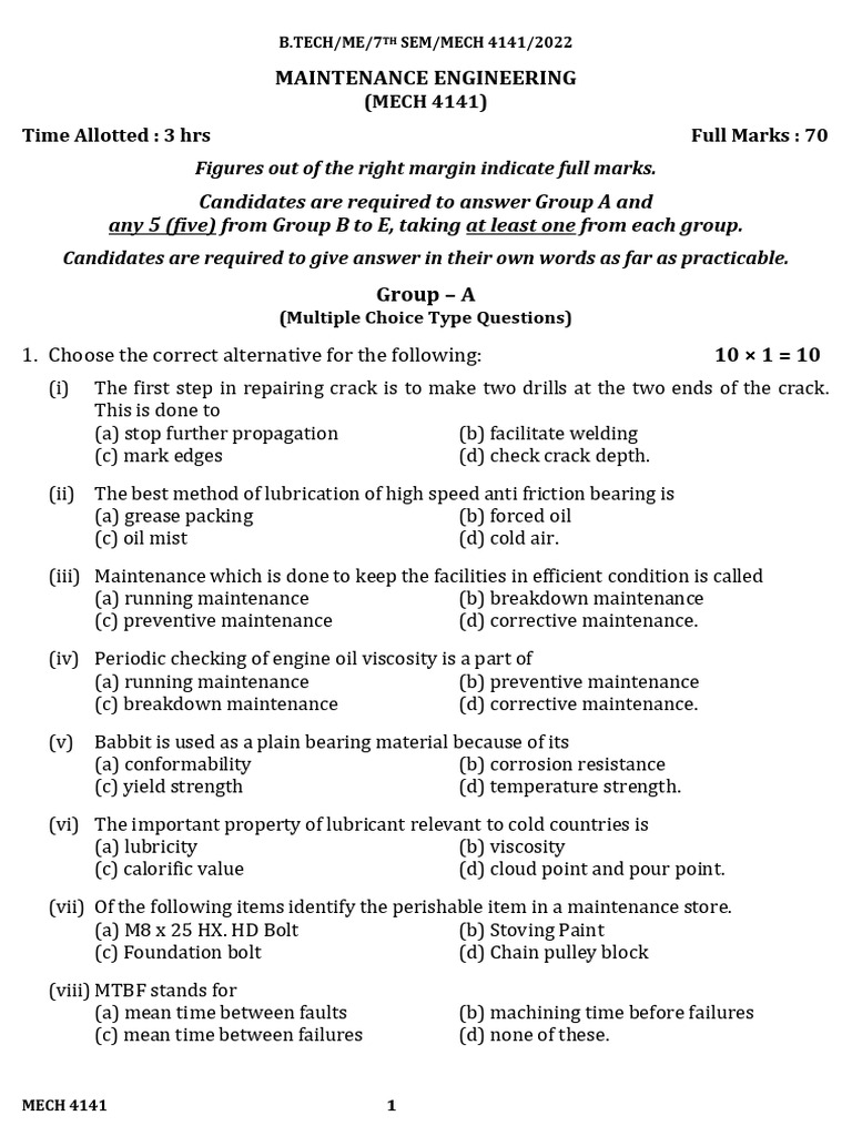 Maintenance Engineering-Mech 4141-2022 | PDF | Materials | Engineering Maintenance Engineering-Mech 4141-2022 | PDF | Materials | Engineering