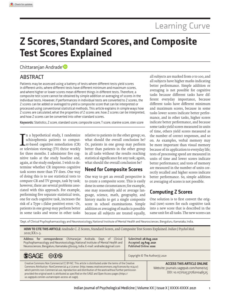 Z Scores Standard Scores and Composite Test Scores | PDF | Standard ...