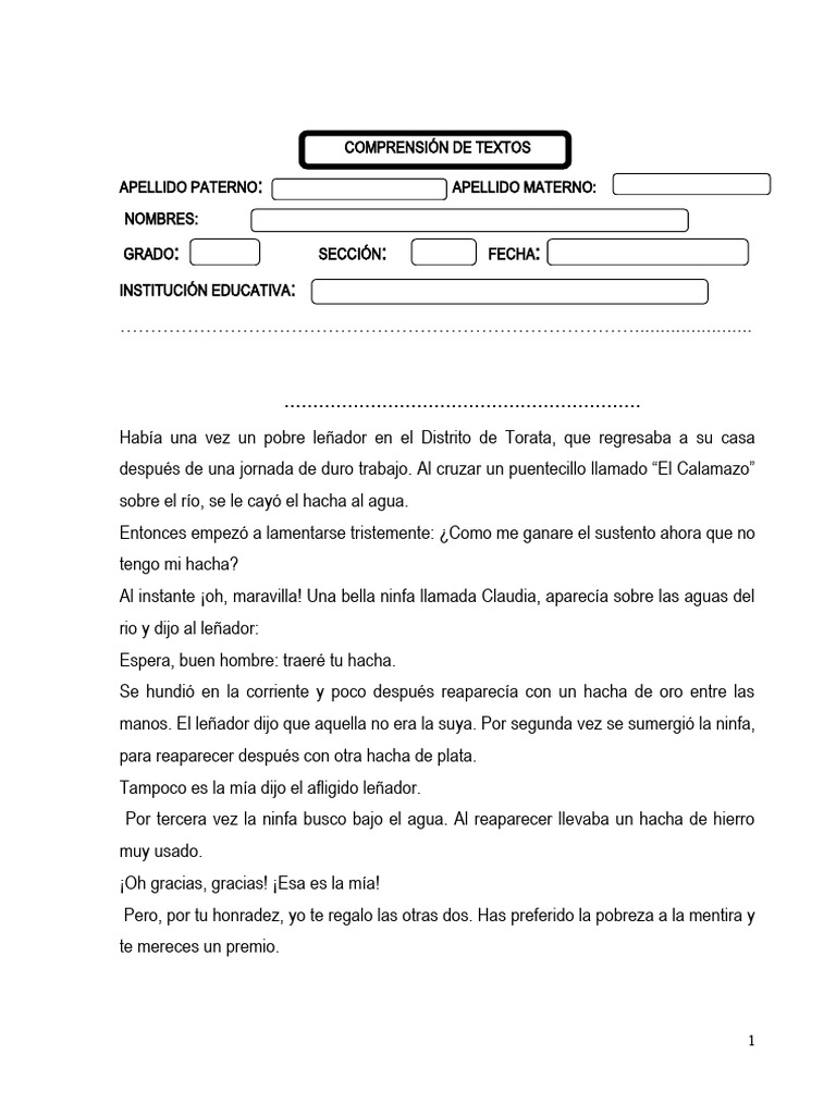 Comprensión El Leñador Honrado 2 | PDF | Hogar, jardinería y bricolaje