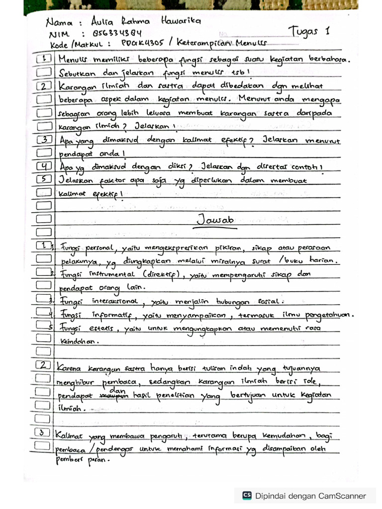Tugas 1 Ket. Menulis Aulia | PDF