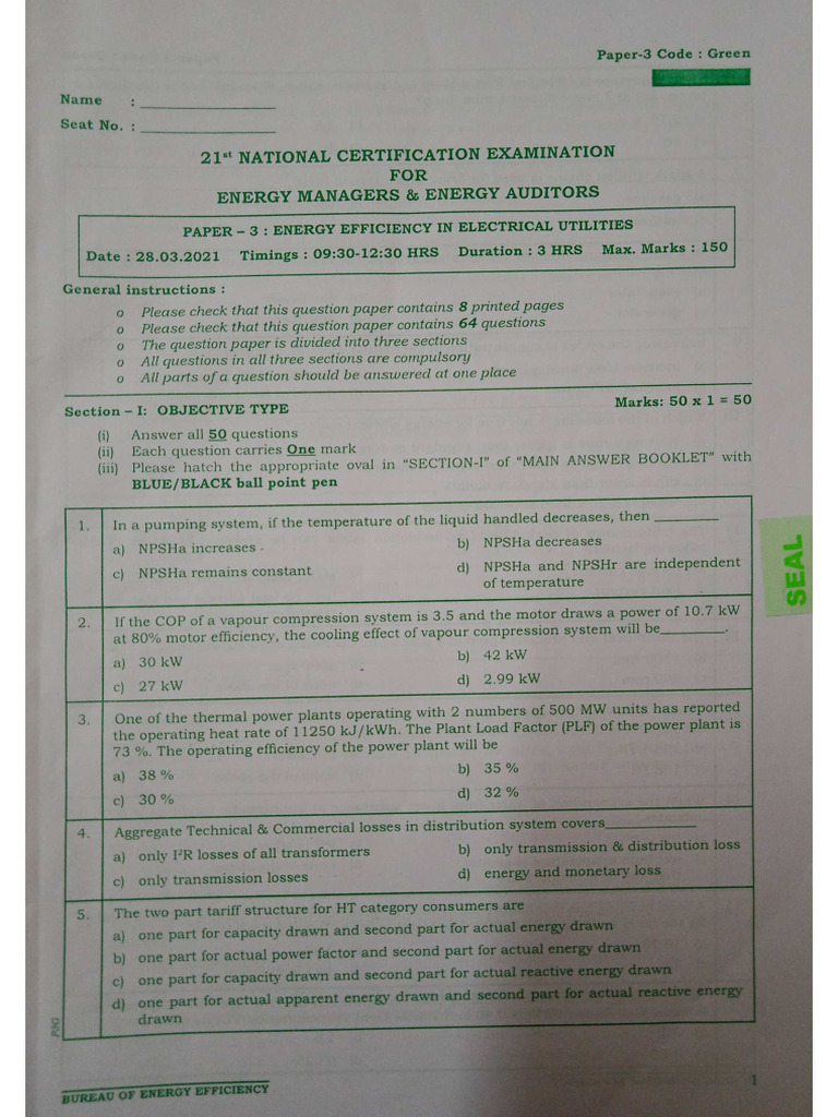 21st NCE Exam Question Paper - 3 | PDF
