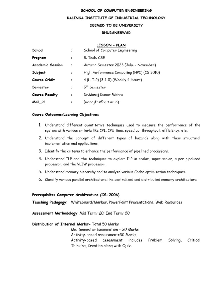 Hpc Lesson Plan Pdf Central Processing Unit Parallel Computing
