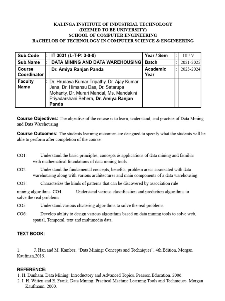 DMDW Lesson Plan | Download Free PDF | Data Warehouse | Cybernetics