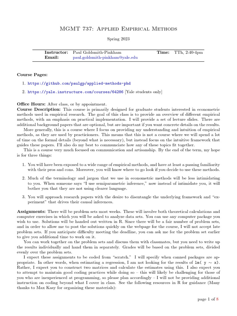 Applied Methods PHD Syllabus | PDF | Regression Analysis | Machine Learning