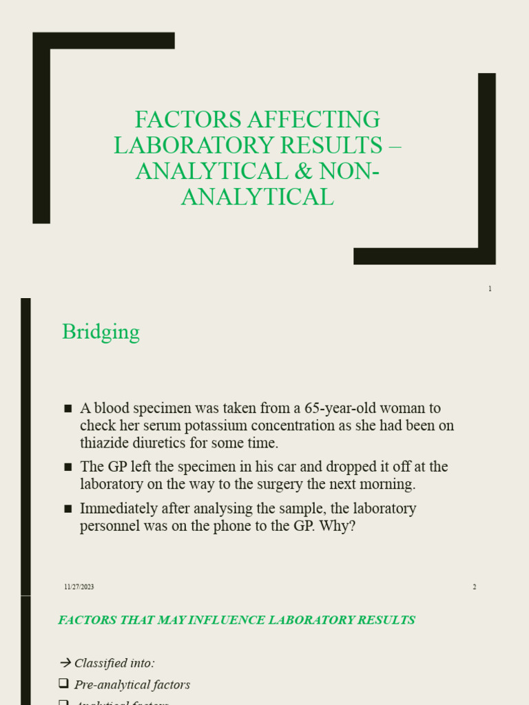 Factors Affecting Results - Analytical & Non-Analytical | PDF | Patient Safety | Alanine ...