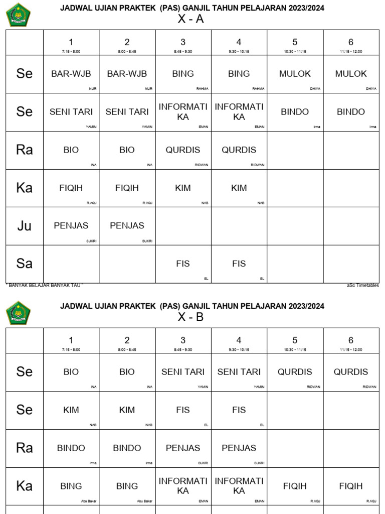 Jadwal Praktek Kelas | PDF