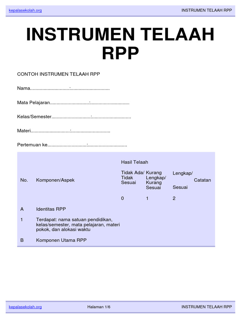 INSTRUMEN TELAAH RPP | PDF