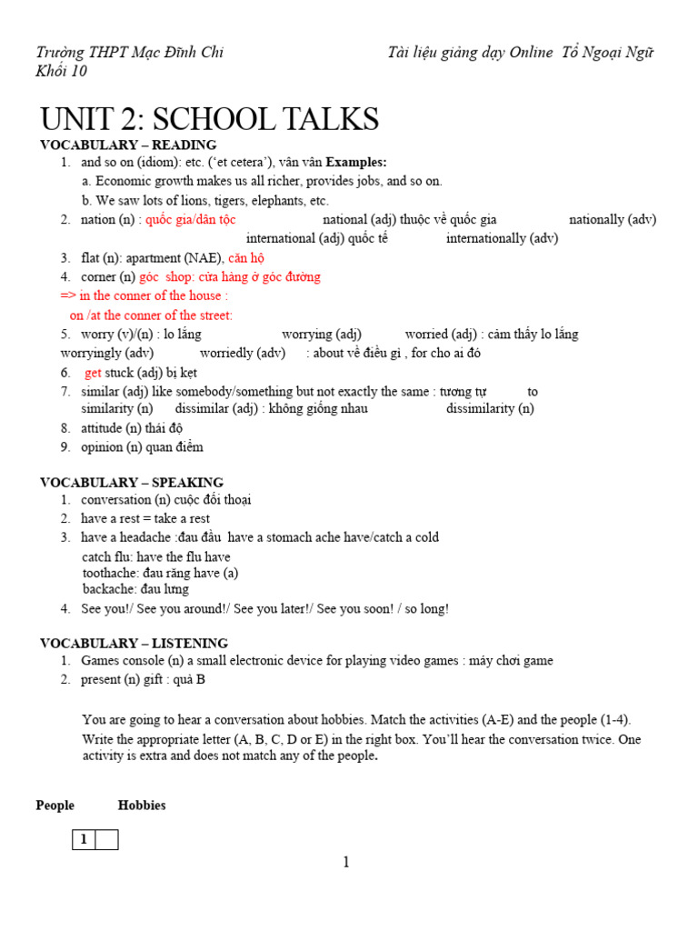 UNIT 2 - GRADE 10 - HS 4857e | PDF