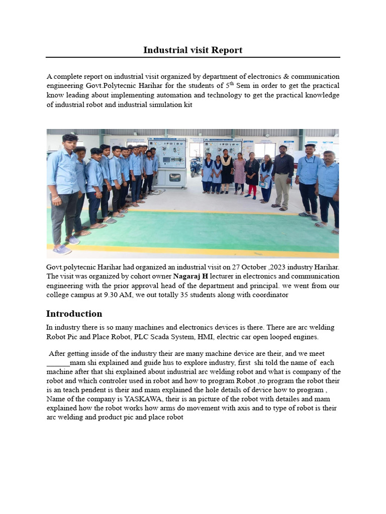 Industrial Visit: Robotics Insights | PDF | Robot | Robotics