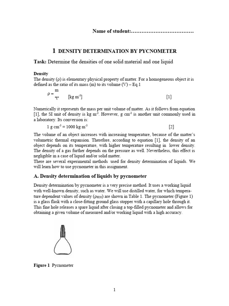 1 Density Pycnometer Pdf Density Volume