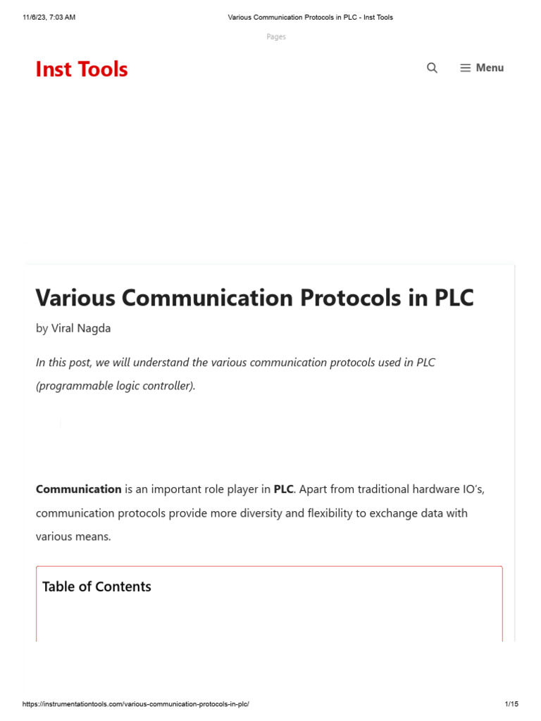 Various Communication Protocols in PLC - Inst Tools | PDF | Programmable Logic Controller ...