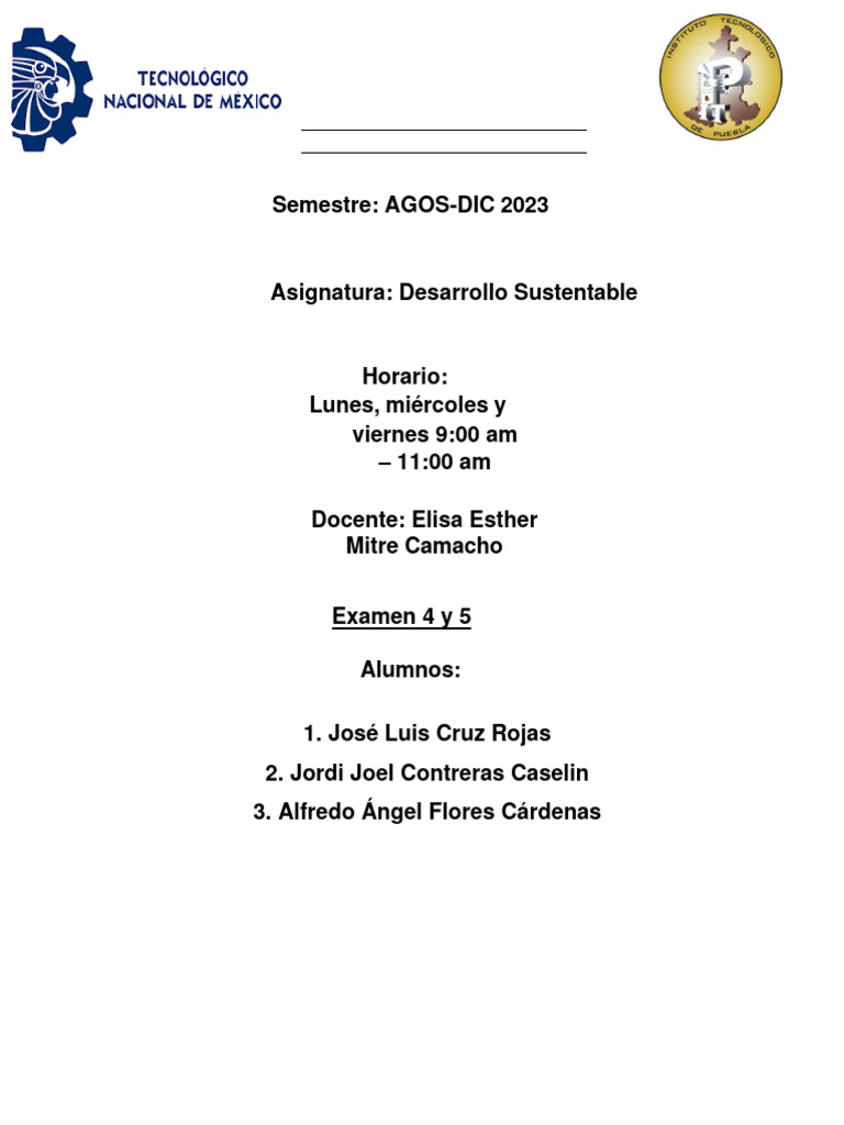 Examen Desarrollo Sust. 4 Y5 | PDF | Agua | Energía solar