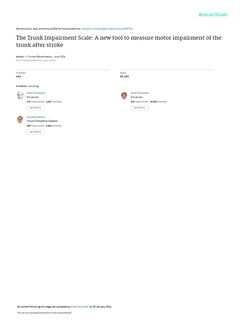 Trunk Impairment Scale | PDF | Cronbach's Alpha | Internal Consistency