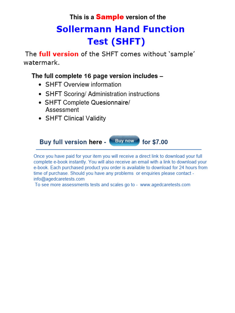 Sollermann Hand Function Test (SHFT) SAMPLE | PDF | Psychological ...
