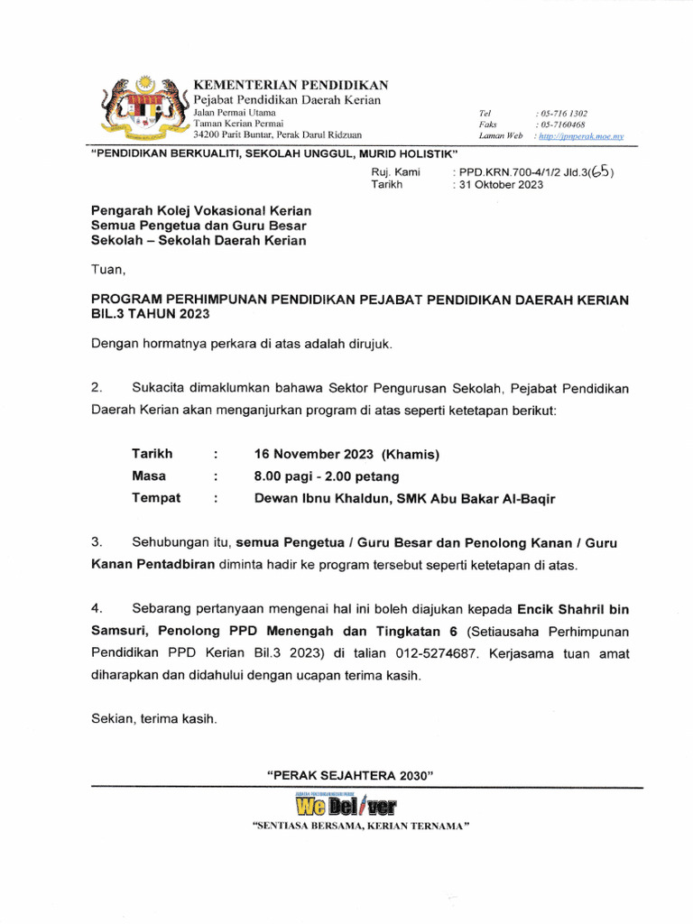 Program Perhimpunan Pendidikan PPD Kerian - Sekolah | PDF