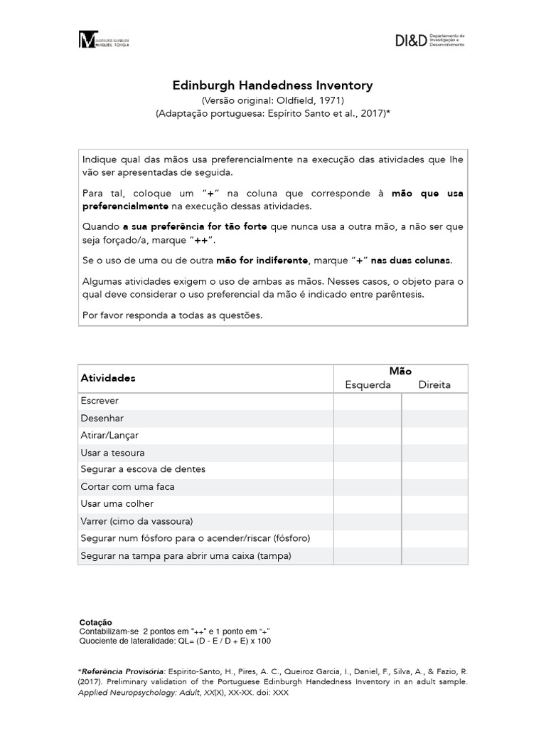 Oldfield1971 - Edinburgh Handedness Inventory | PDF