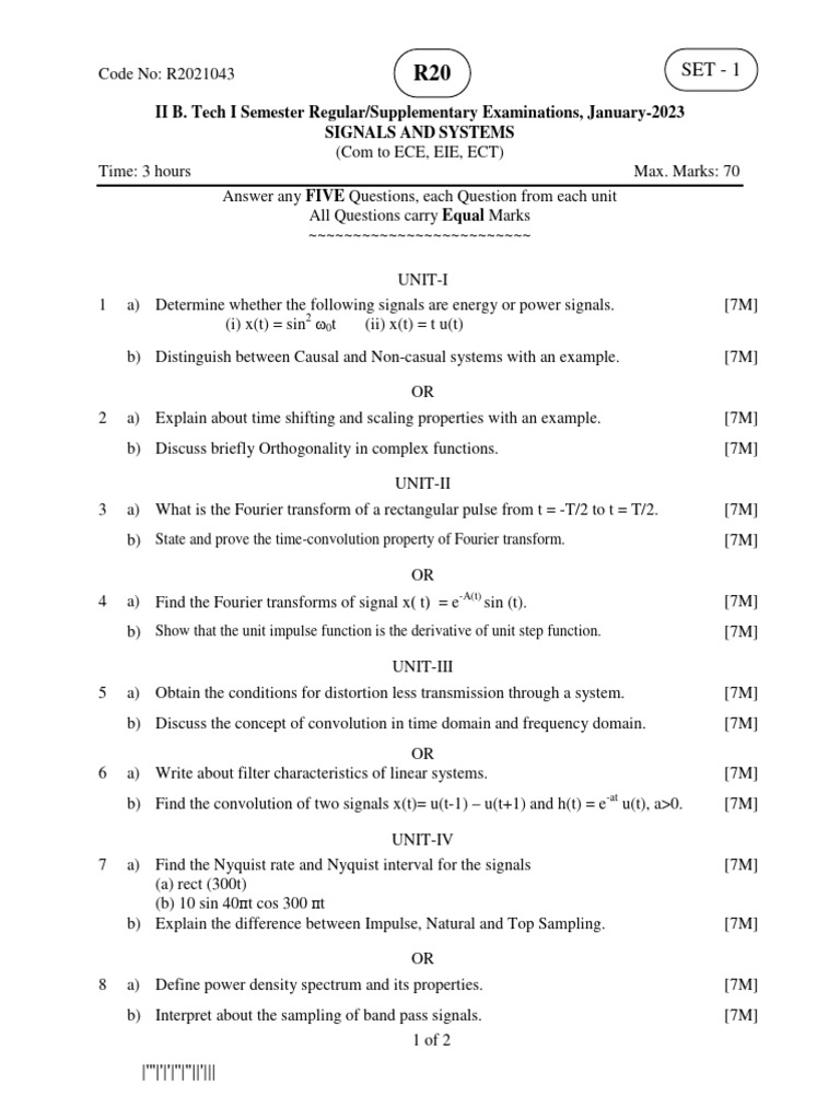 Signals and Systems Exam Question Paper | PDF | Laplace Transform ...