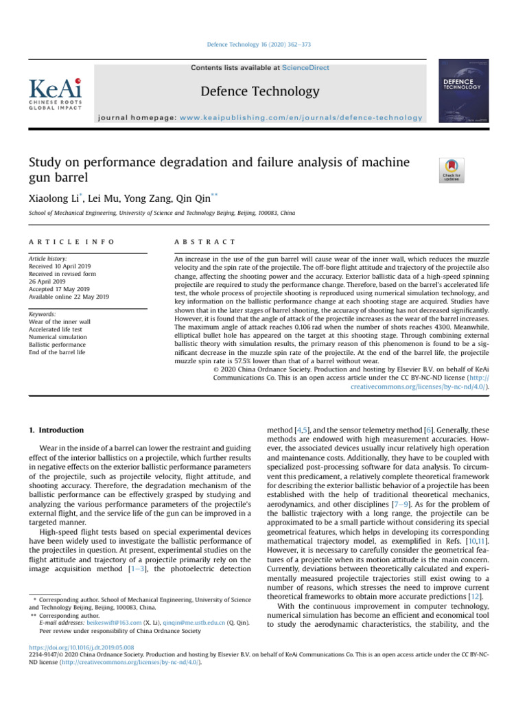 Study On Performance Degradation and Failure Analysis of - 2020 - Defence Techn | PDF | Gun ...
