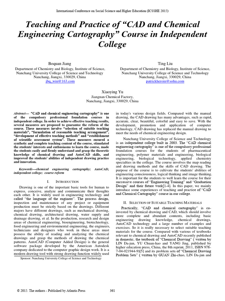 Teaching and Practice of "CAD and Chemical Engineering Cartography ...