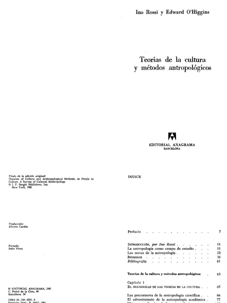 Rossi y O Higgins Teorias de La Cultura y Metodos Antropologicos | PDF ...