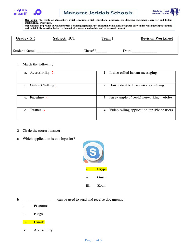 Grade 5 Term Revision Worksheet - Solved | PDF | Antivirus Software | Computer Virus