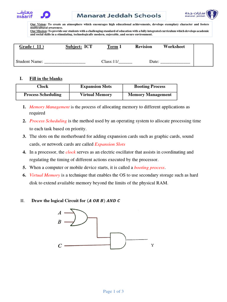 Grade 11 Term 1 Revision Worksheet - Solved | Download Free PDF | Computer Data Storage | Logic Gate